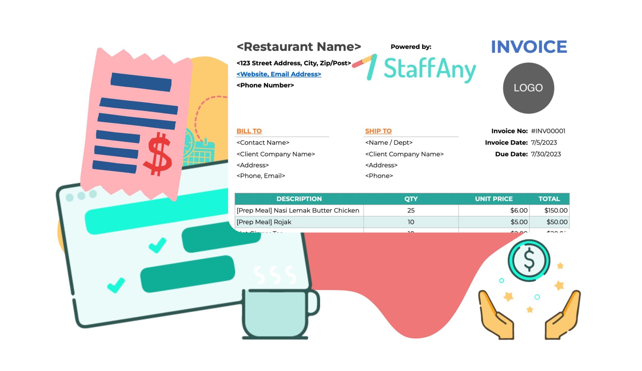 Free Template for Restaurant Invoice Generator | StaffAny