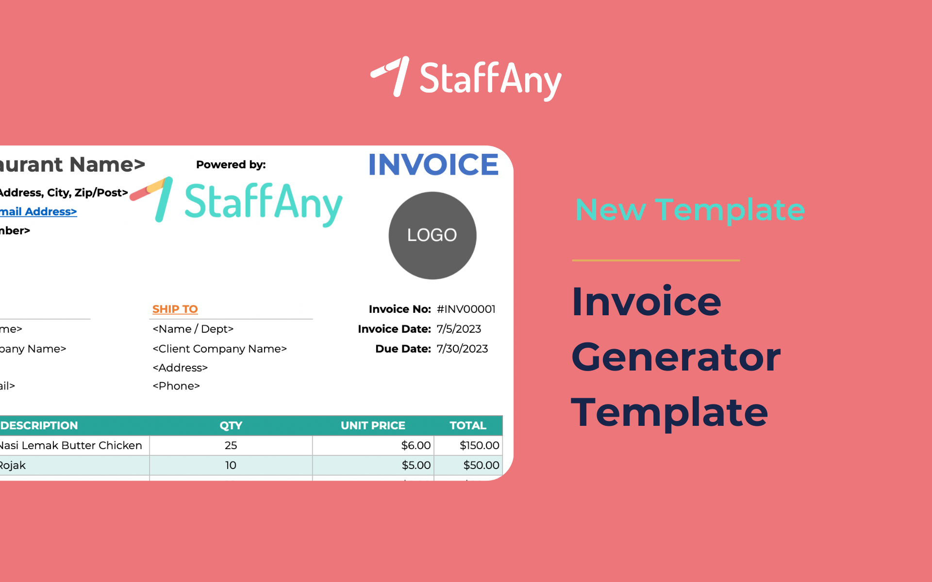 Free Template for Restaurant Invoice Generator | StaffAny